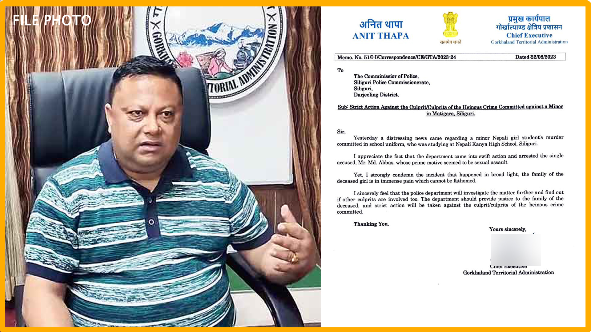 GTA Chief Anit Thapa condemns brutal killing of minor student in ...